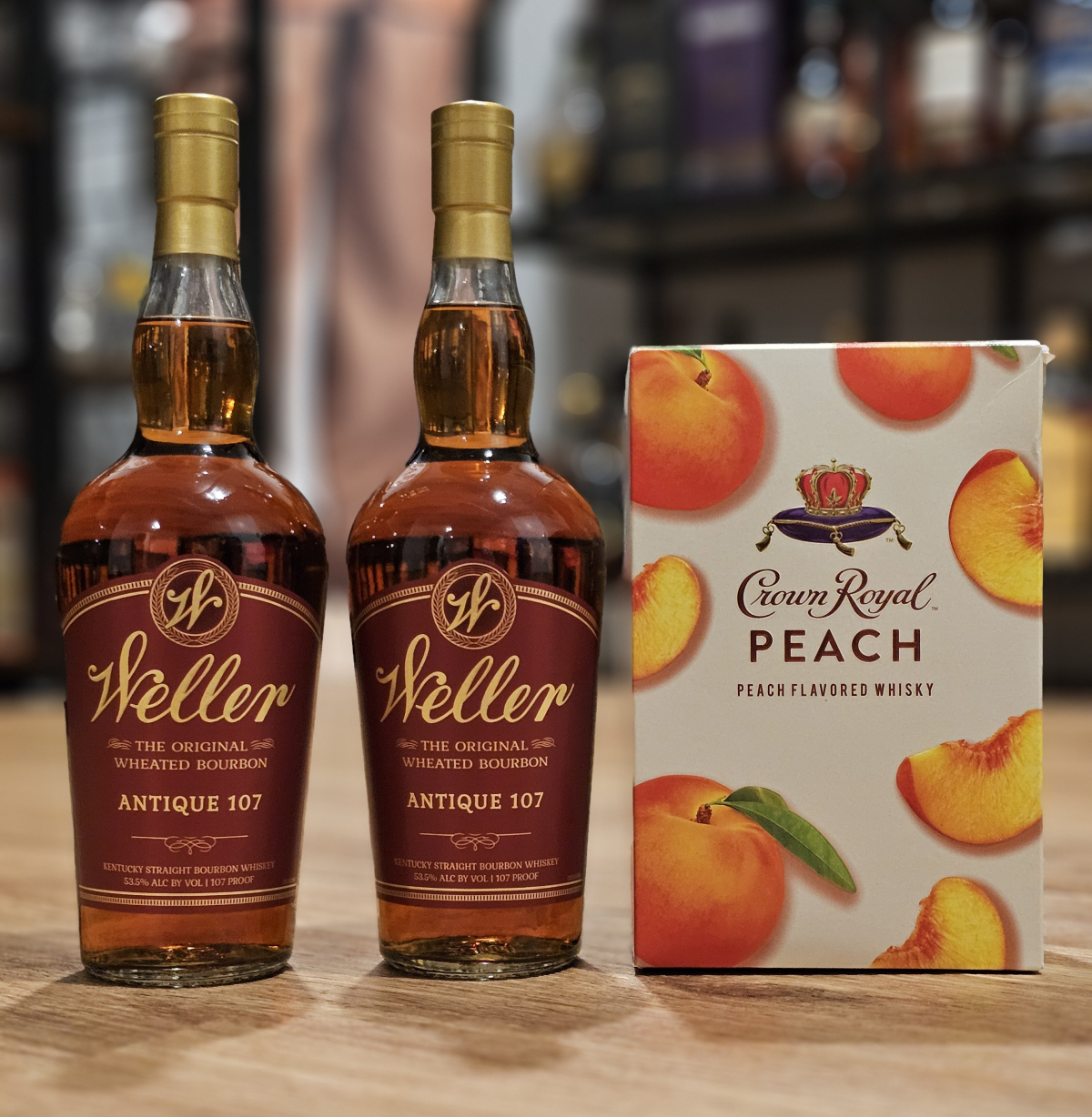 2x WELLER ANTIQUE 107 OWA + 1x CROWN ROYAL PEACH